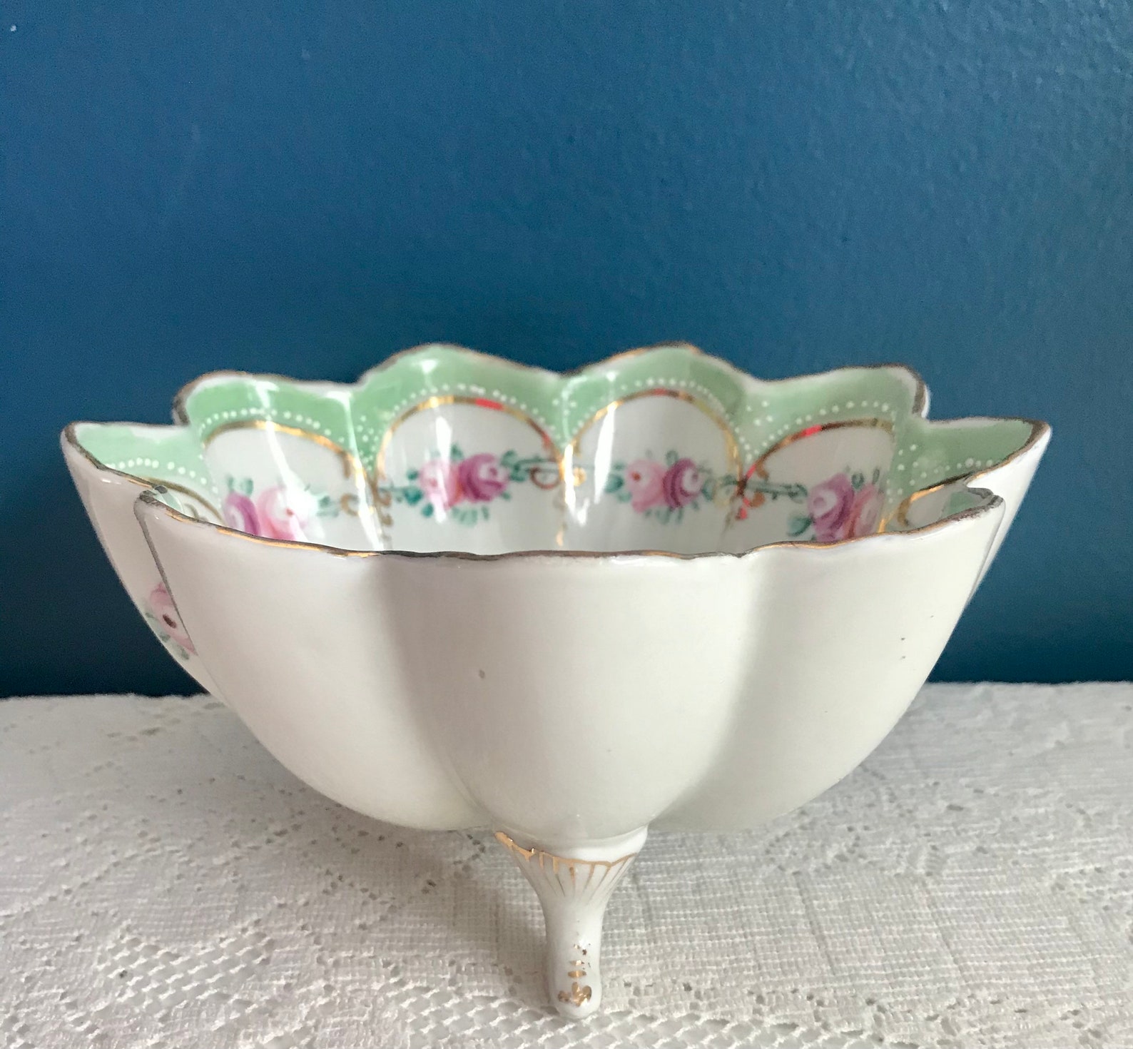 Rare Hand Painted Porcelain Berry Colander Antique Footed | Etsy