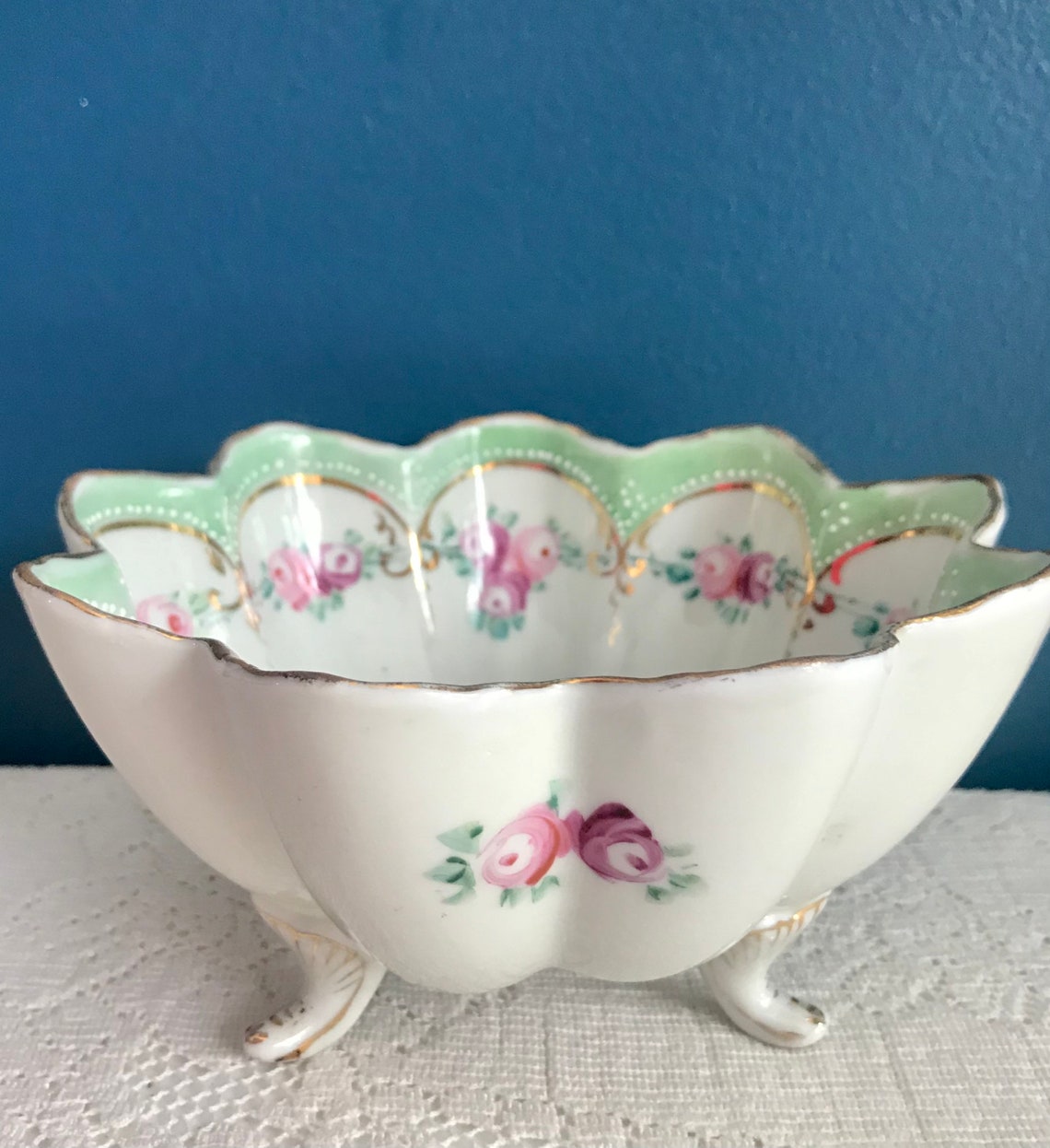 Rare Hand Painted Porcelain Berry Colander Antique Footed | Etsy