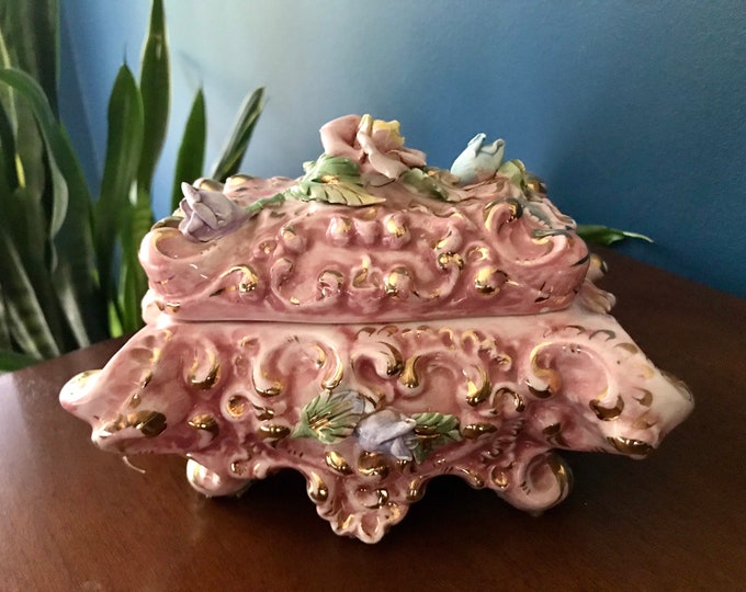 Large Capodimonte Vanity Box Benrose Footed Porcelain - Etsy