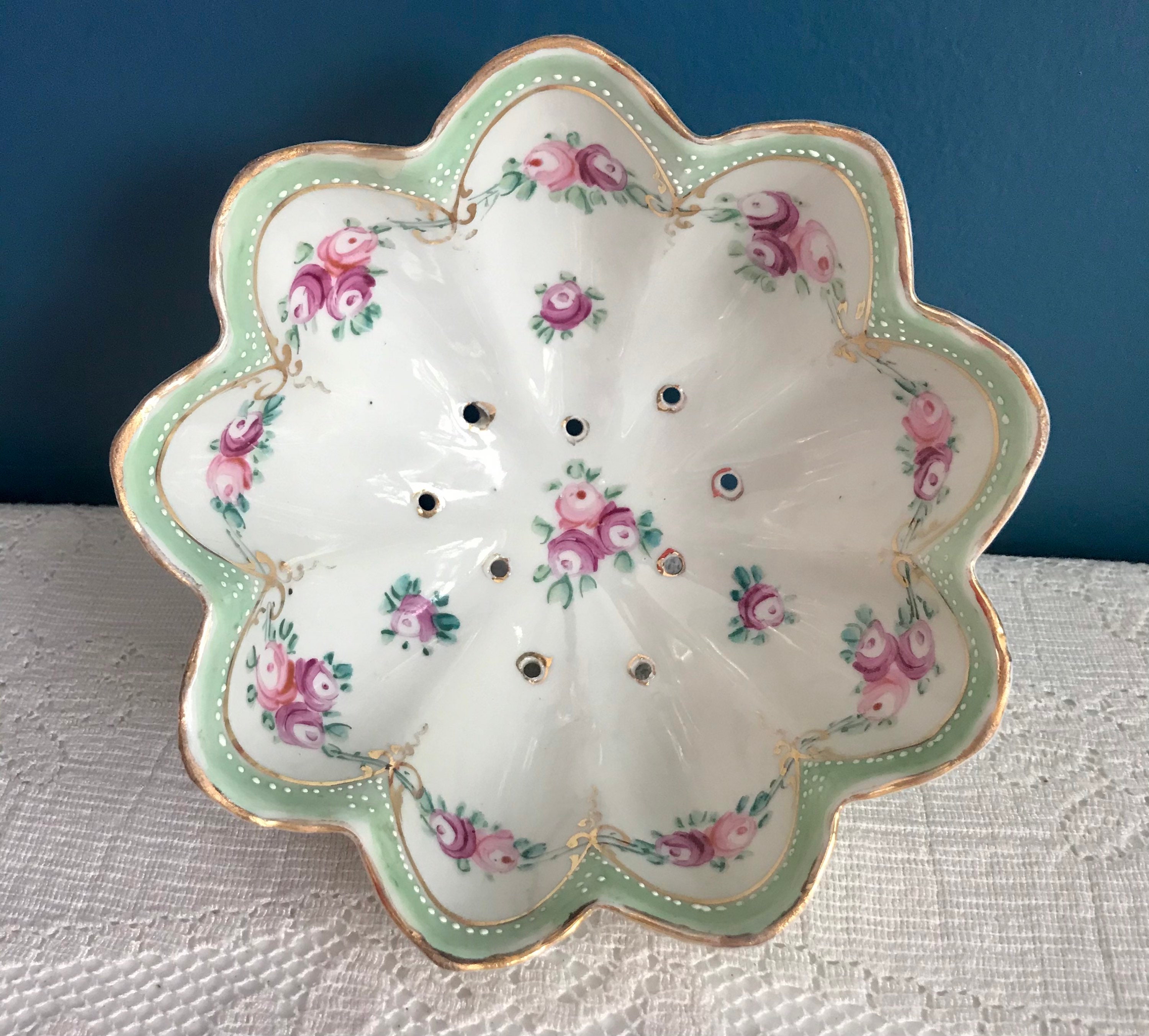 Rare Hand Painted Porcelain Berry Colander Antique Footed | Etsy