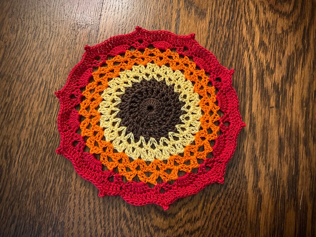 New Handmade Small 6” Round Crochet Doily Fall Colors Thanksgiving ...