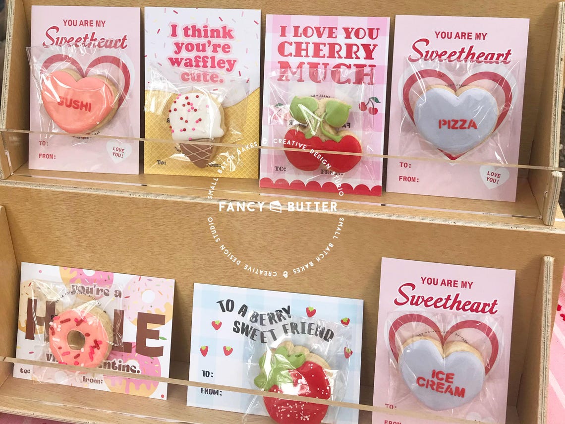 Printable Cookie Card 3.5" X 5", Happy Valentine's Day Cookie Packaging ...
