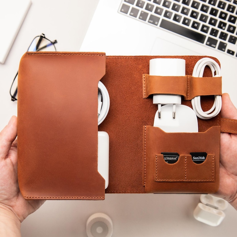 Travel Leather Cable Case - Etsy