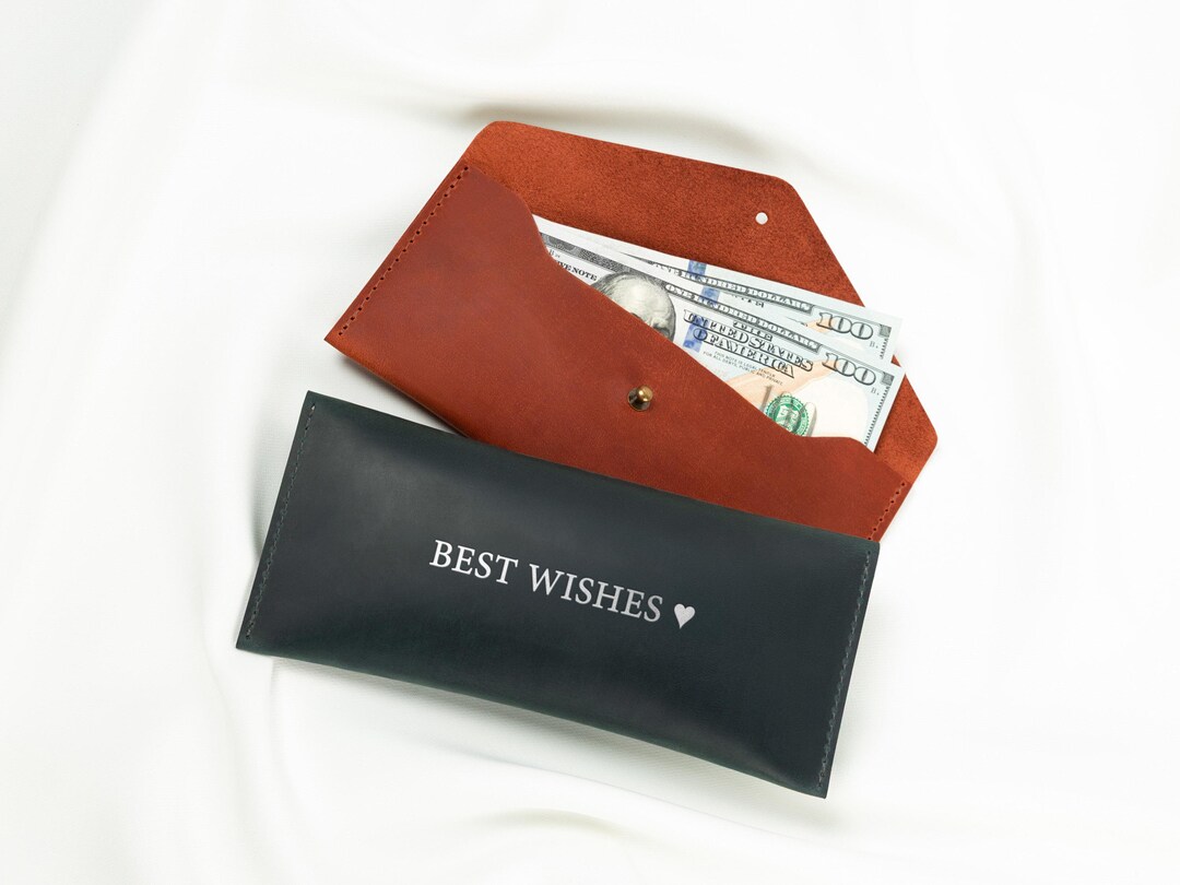 Leather Cash Envelope, Personalized Leather Money Envelope, Wedding ...
