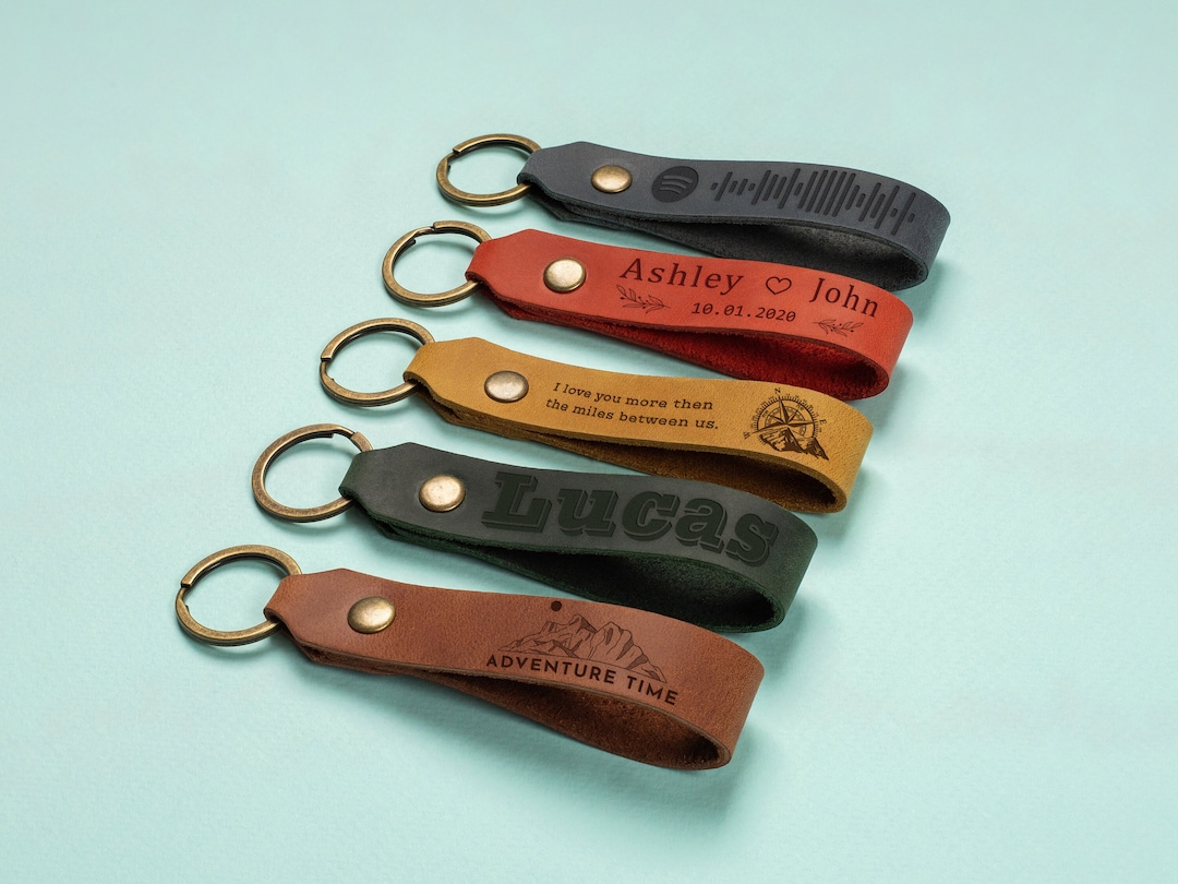 Leather Keychain, Personalized Keychain, Genuine Leather Gift for Him ...