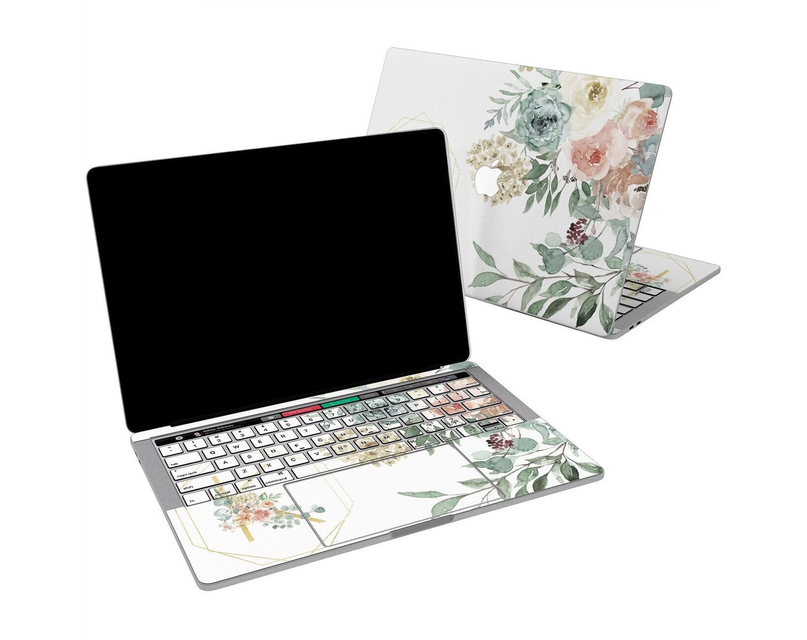 Flowers Watercolor Monogram Peonies Vinyl Sticker Set Keyboard | Etsy