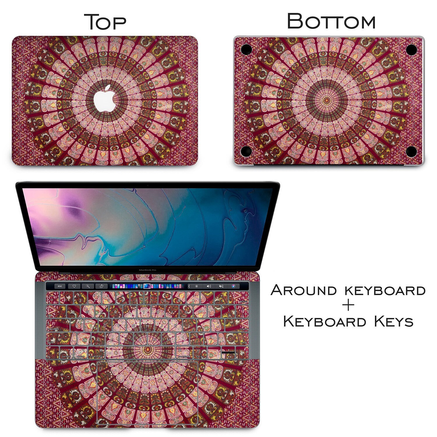 Macbook Set Eastern Boho Bright Red Mandala Beautiful Pattern | Etsy