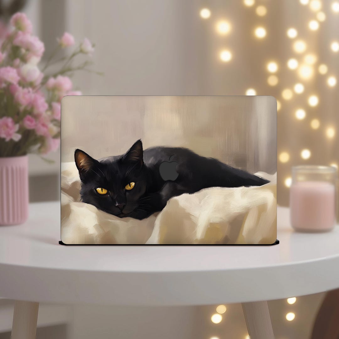 Black Cat MacBook Case – Cozy Kitty Laptop Cover for Air 13 15 " M4 M3 ...
