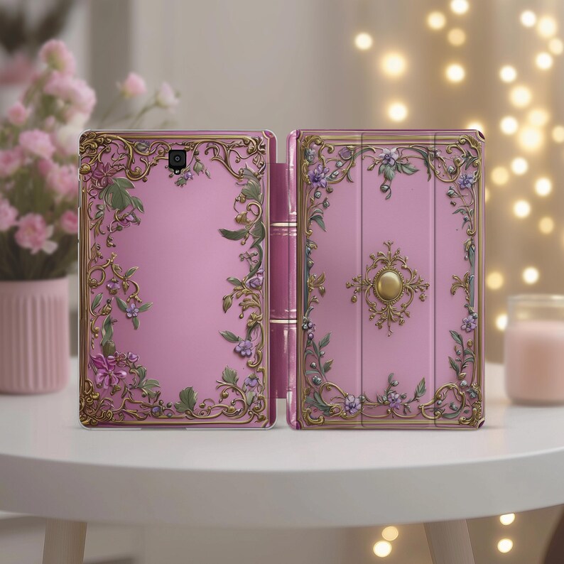 Pink Old Book Case for Samsung Galaxy S10 Ultra S9 Rococo Tablet Folio ...