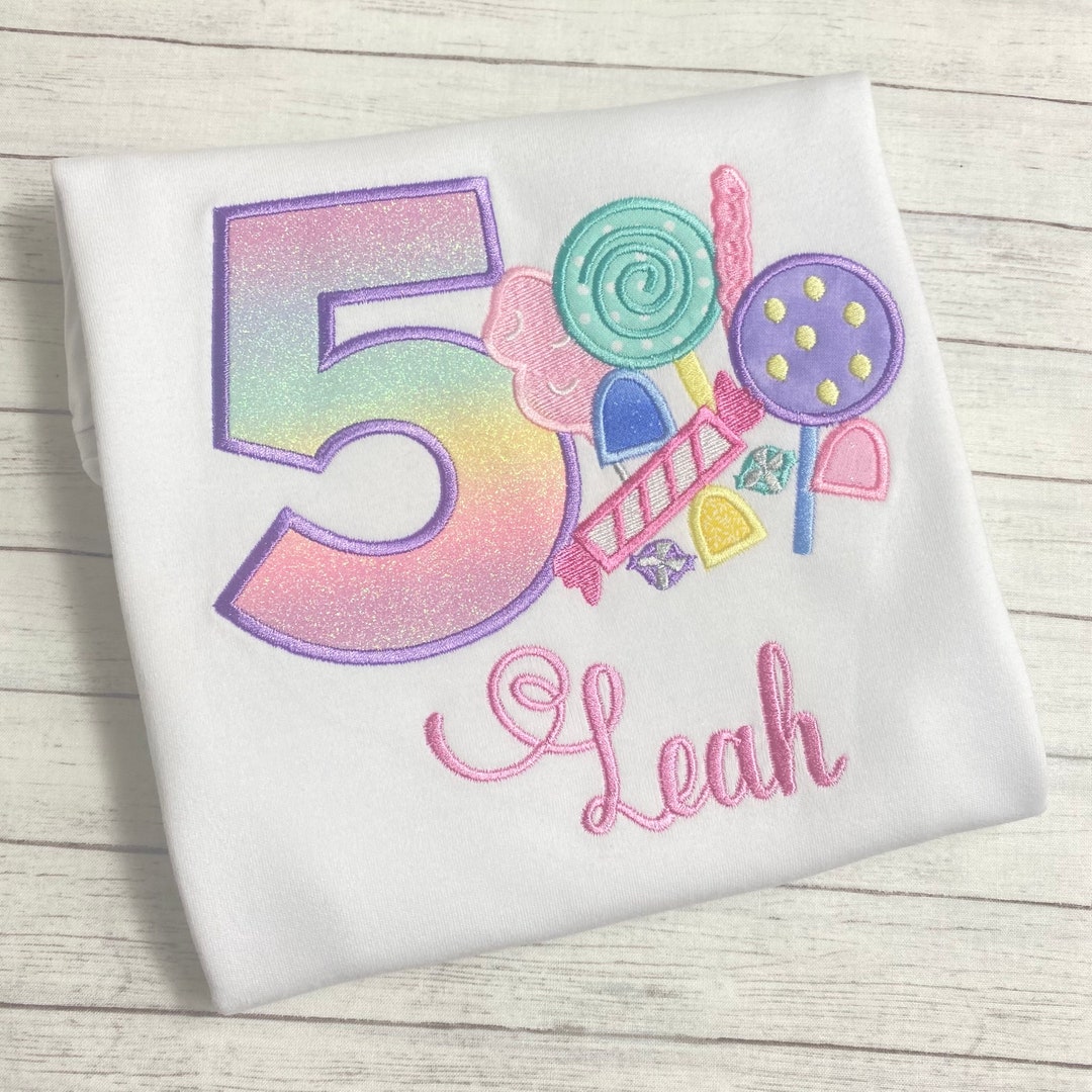 Girls Candyland Birthday Shirt: Custom Embroidered Lollipop Tee - Etsy
