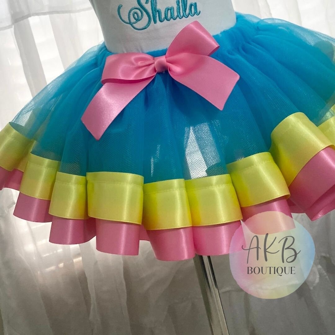 Girls Ribbon Trim Tutu Custom Tutu Pink Teal Purple Ribbon Trim Tutu ...