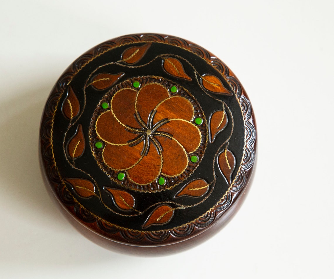 Wooden Box Handmade Hand Painted Hand Decorated Round Wooden | Etsy