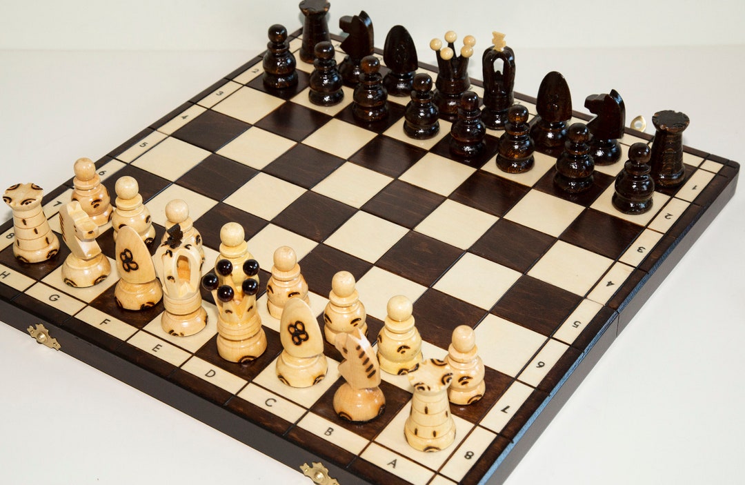 Hand Crafted Wooden Chess and Checkers Set With Wooden Chess Board ...
