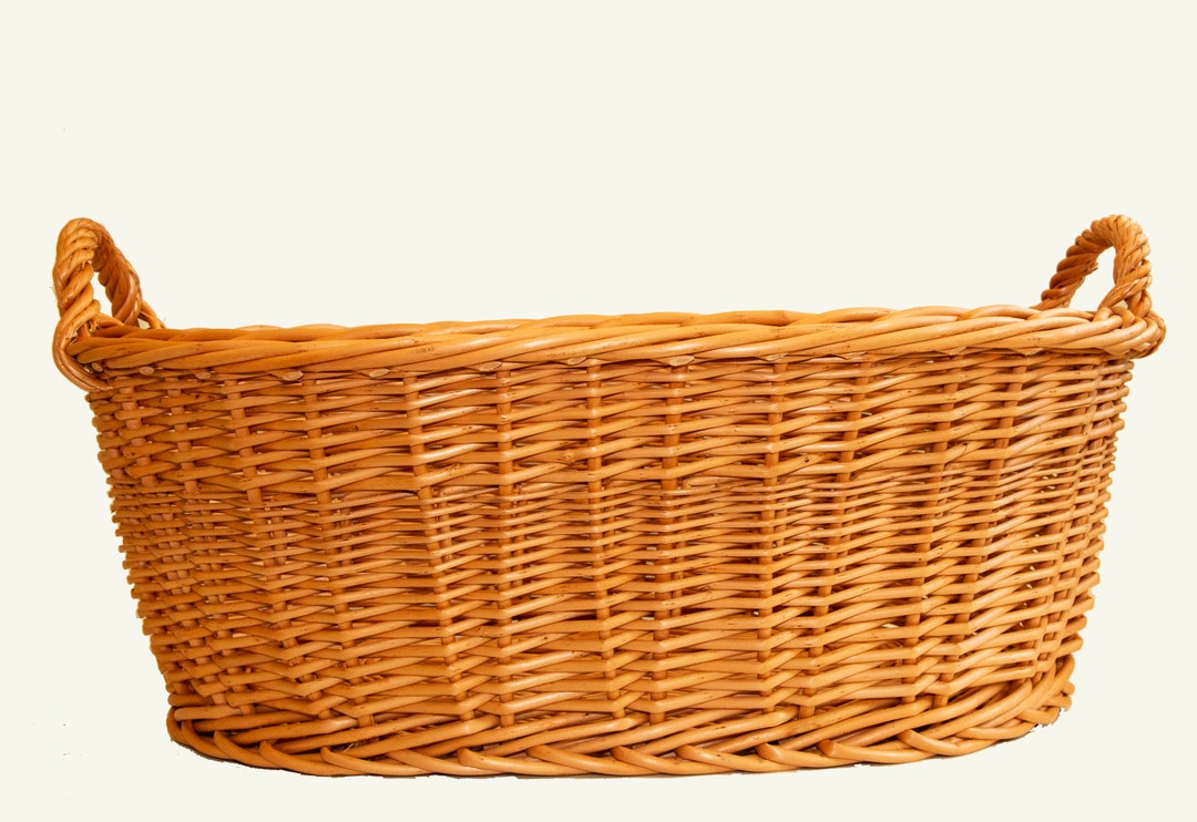 Handmade Massive Wicker Laundry Storage Oval Basket With Handles Large ...