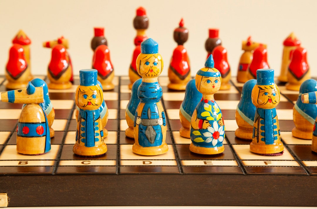 Hand Crafted Wooden Chess Set "matrioshka Dolls" With Wooden Chess ...
