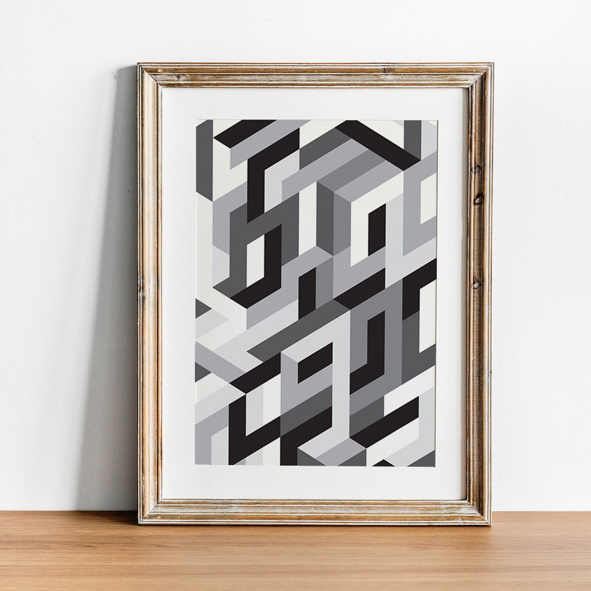 Monochromatic Isometric Pattern Geometric Wall Art Geometry - Etsy