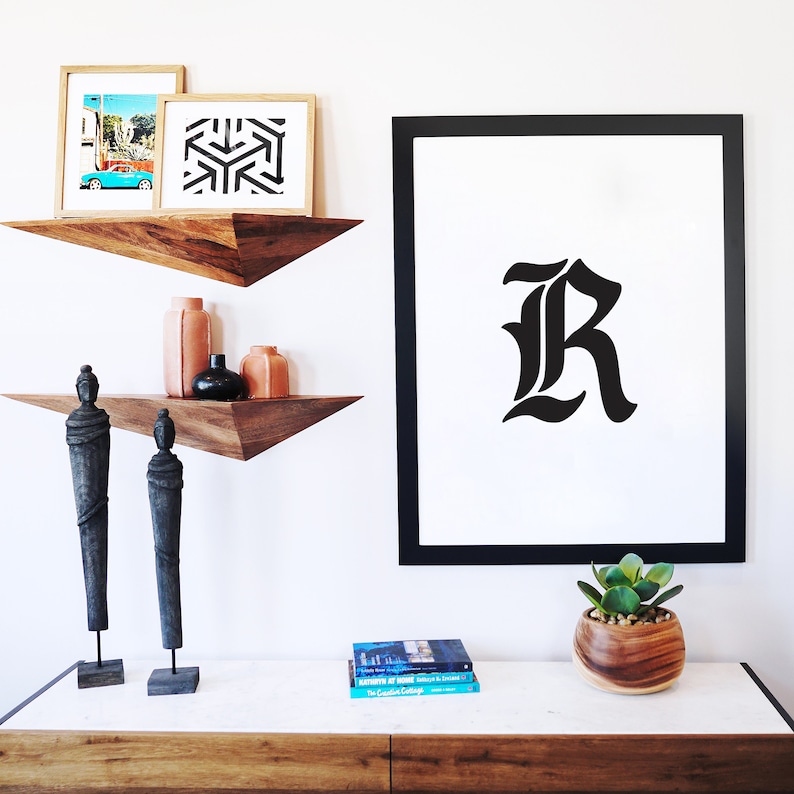 Alphabet Letter R Monogram Initial Wall Art, Minimalist Typography Wall ...