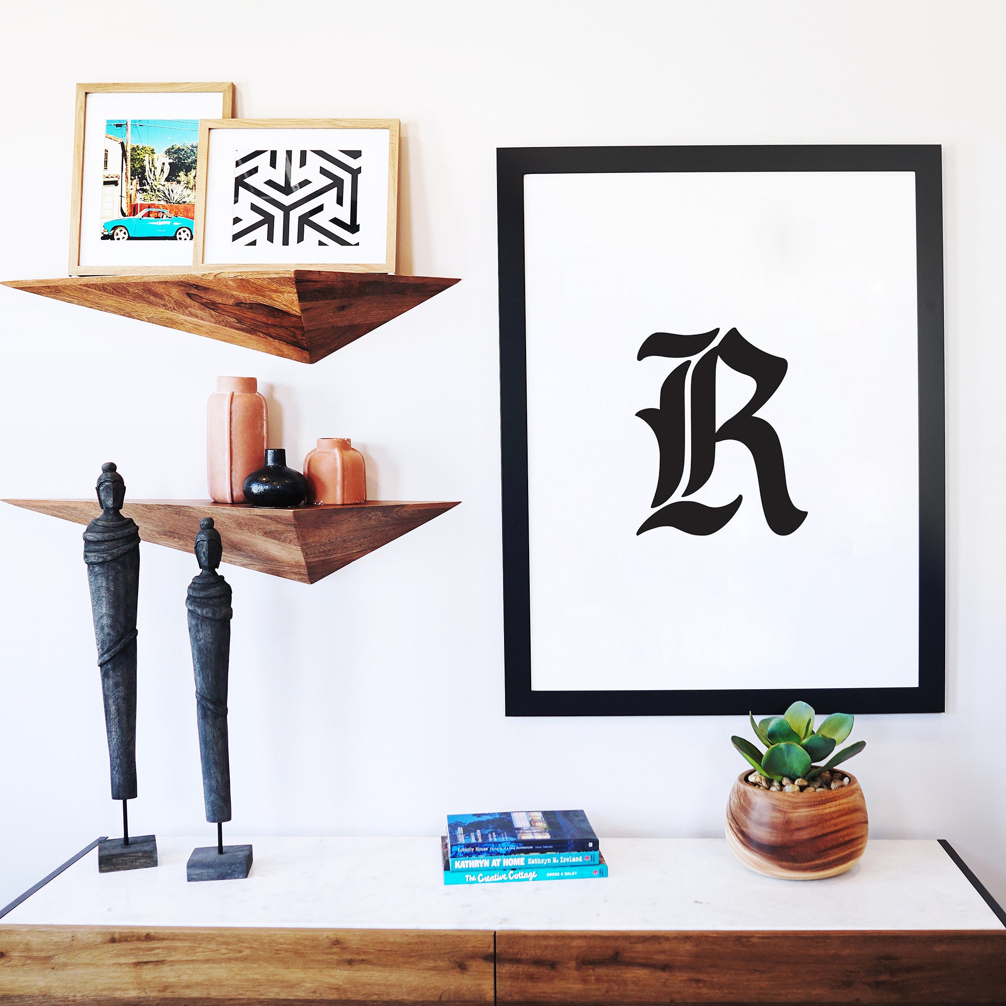 Alphabet Letter R Monogram Initial Wall Art, Minimalist Typography Wall ...