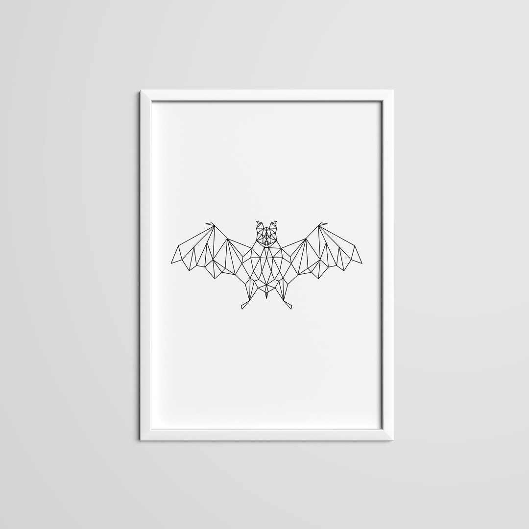 Geometric Open Wings Bat Wall Art, Minimalist Bat Wall Decor, Outline ...