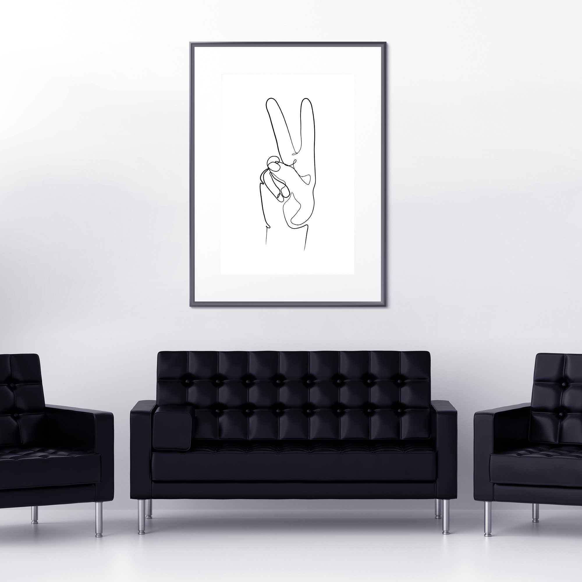 Abstract Peace Hand Sign Line Drawing Wall Art, One Line Minimalist ...