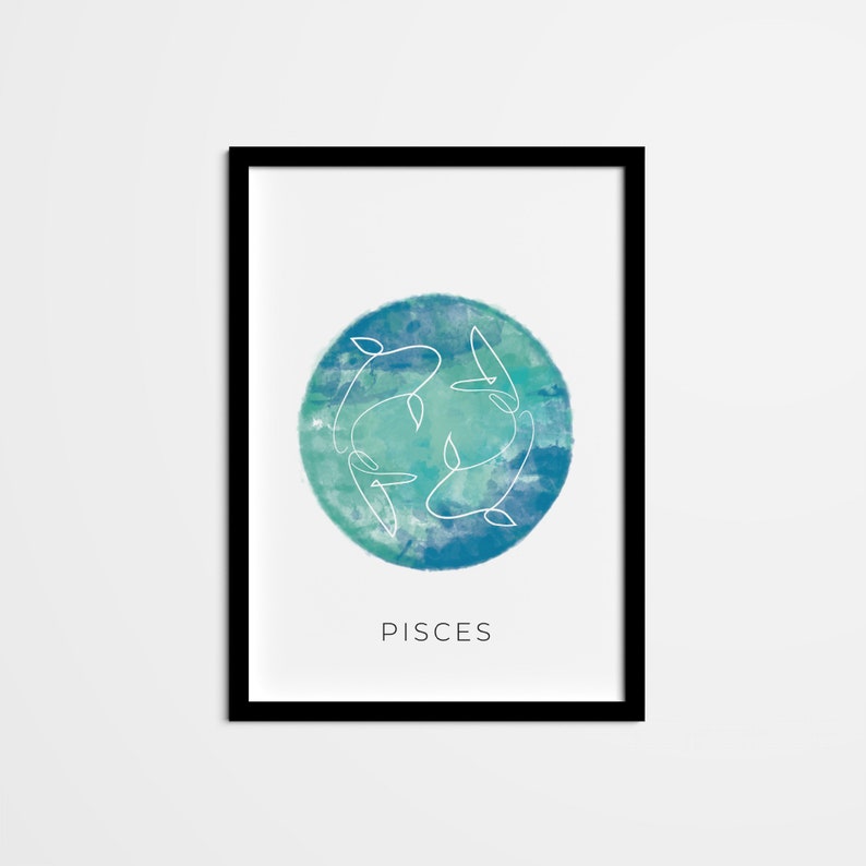 Abstract Pisces Line Art Drawing, Horoscope Wall Art, Zodiac Sign ...