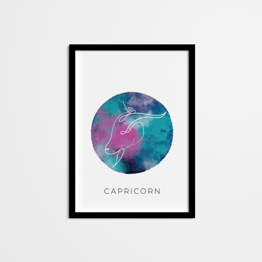 Abstract Capricorn Line Art Drawing, Horoscope Wall Art, Zodiac Sign ...