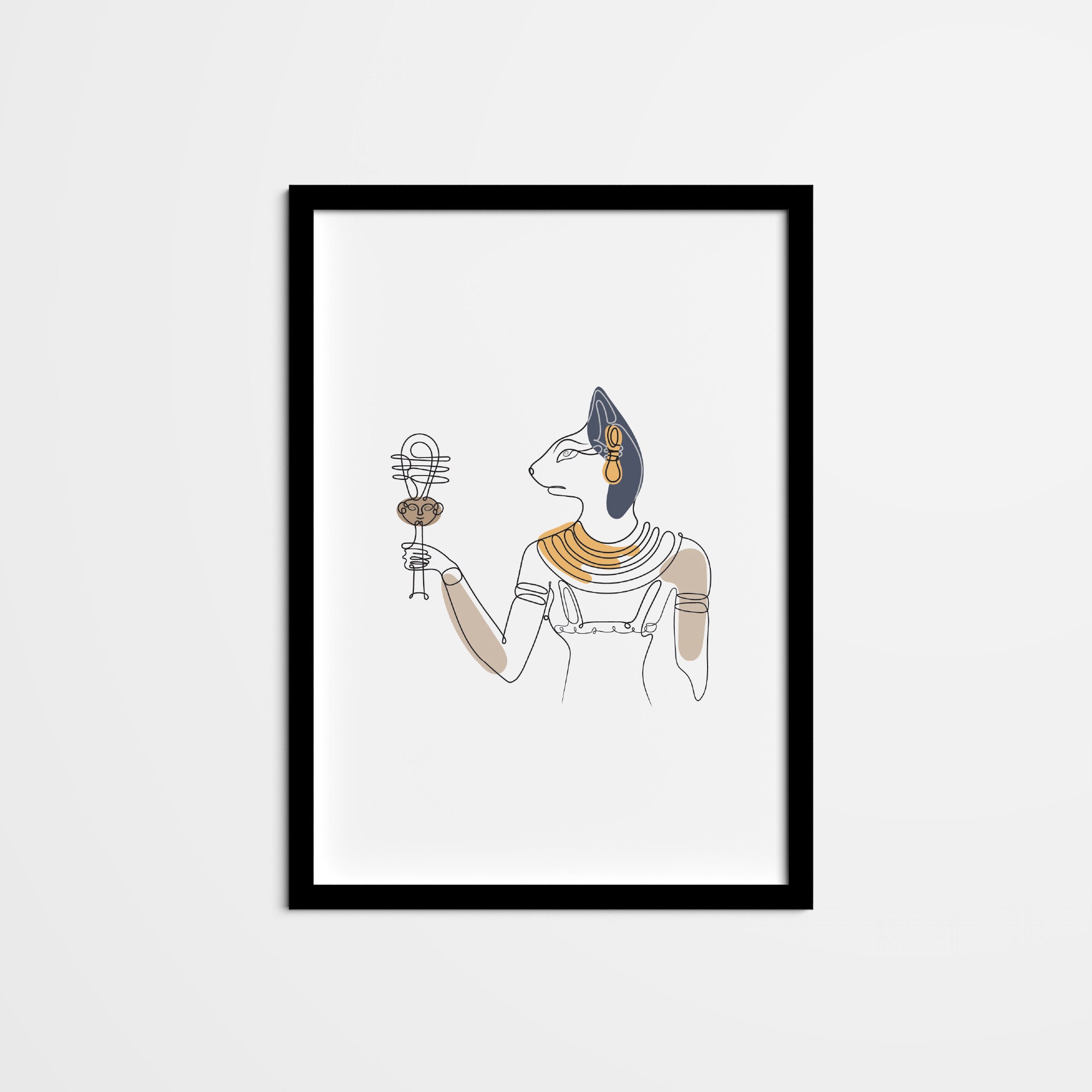 Abstract Bastet Line Drawing, Ancient Egypt Goddess Minimal One Line ...