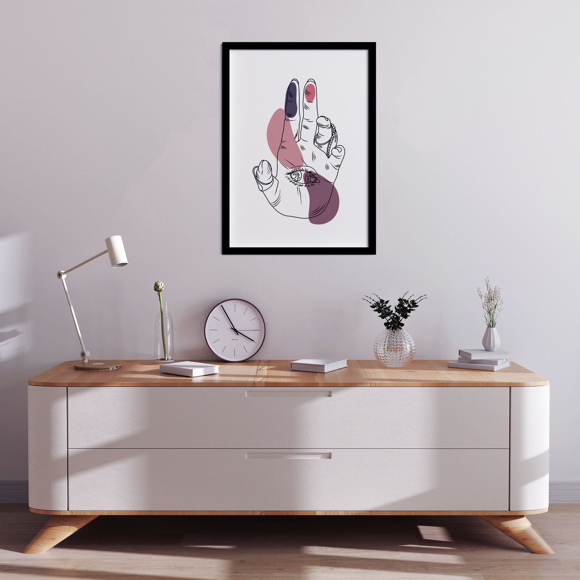 Abstract Wiccan All-seeing Eye in Hands Line Drawing Wall Art, Witchy ...