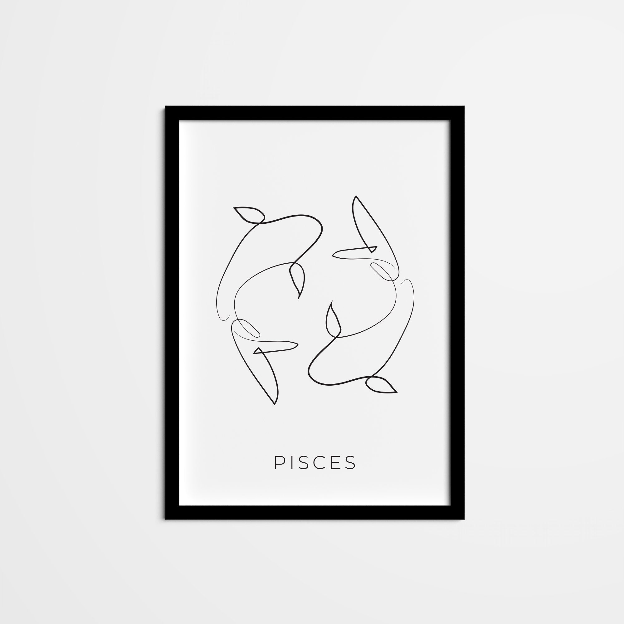 Abstract Pisces Line Art Drawing, Horoscope Wall Art, Zodiac Sign ...