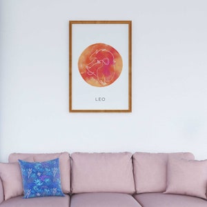 Abstract Leo Line Art Drawing, Horoscope Wall Art, Zodiac Sign ...