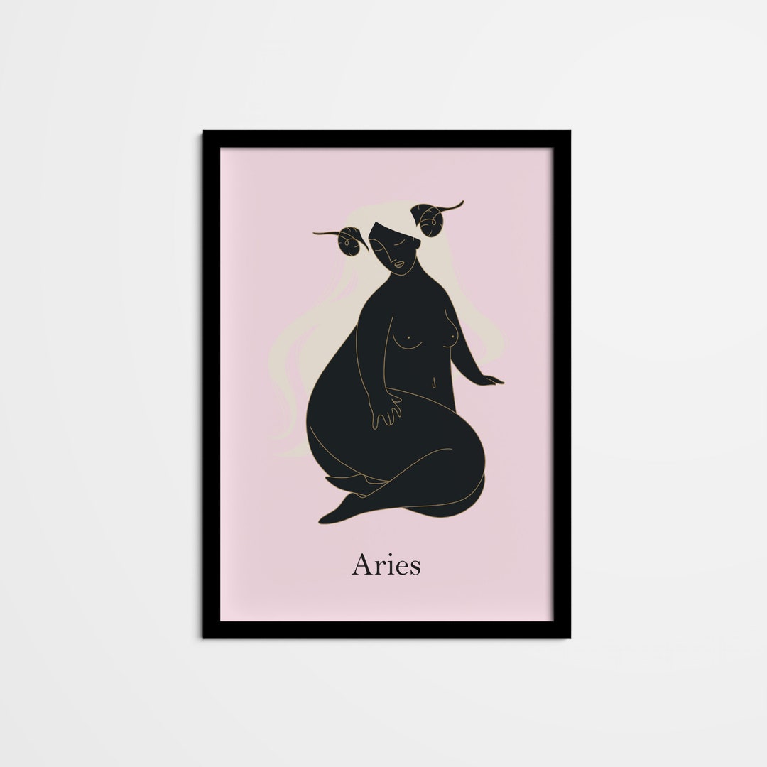 Minimal Aries Female Goddess Line Art Drawing, Horoscope Wall Art ...