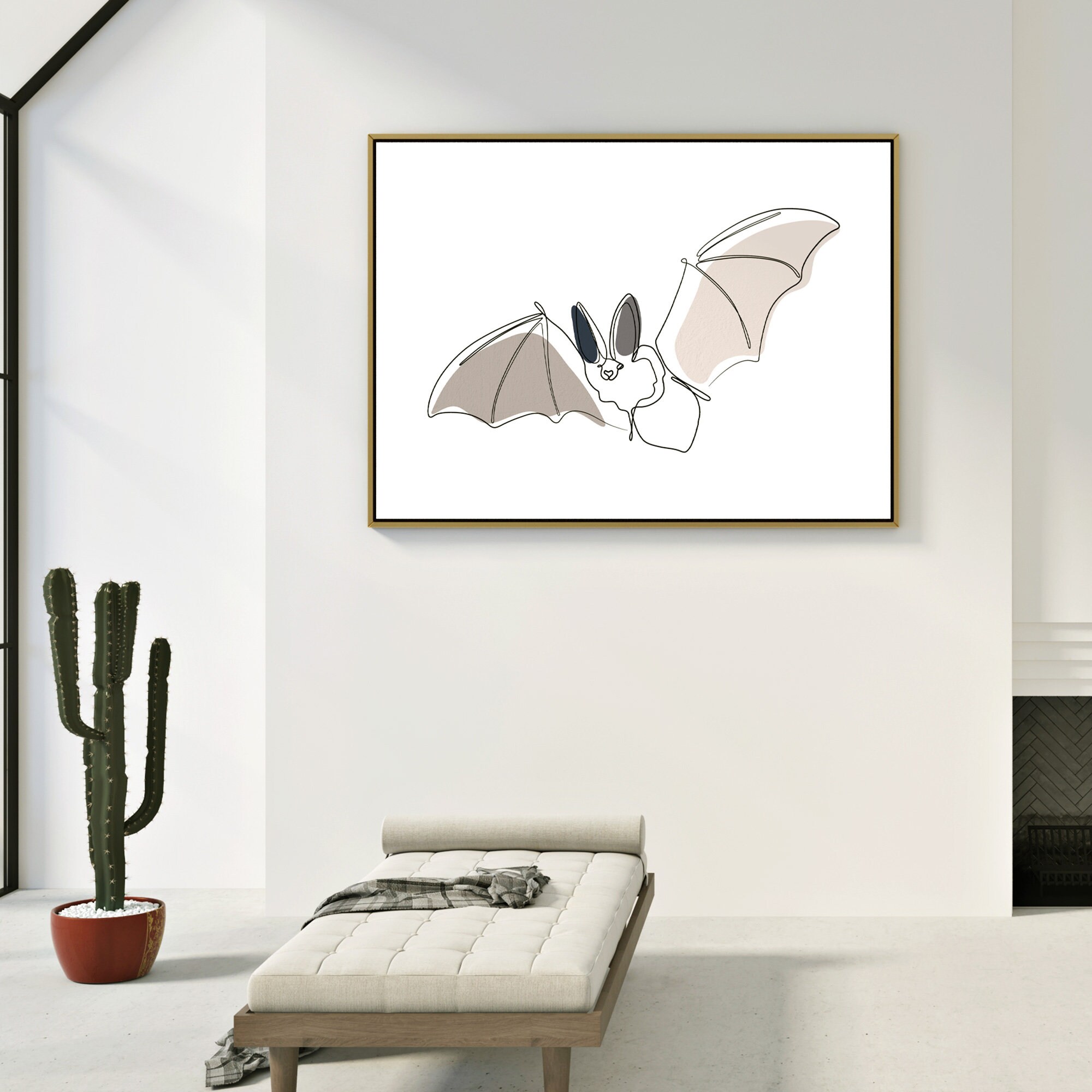 Abstract Flying Bat Line Drawing Wall Art, One Line Minimalist Home ...