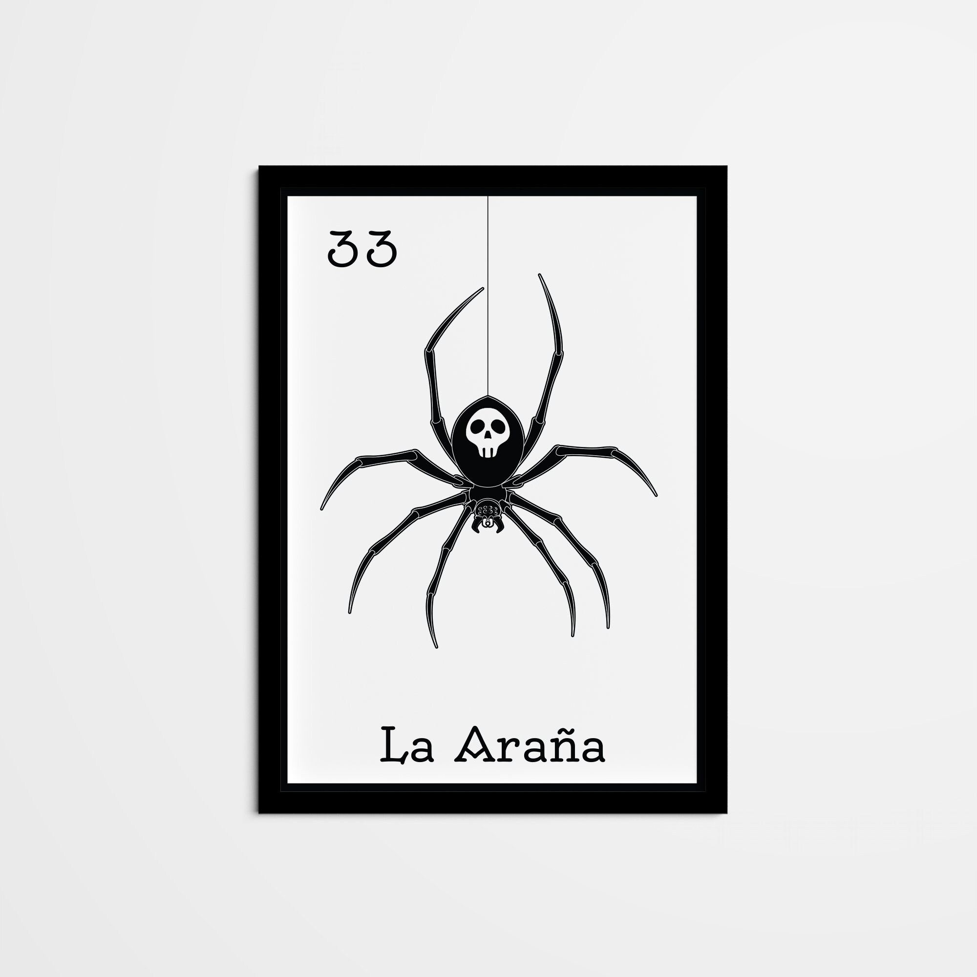 La Araña Mexican Loteria Art Print, Black and White Spider (digital ...