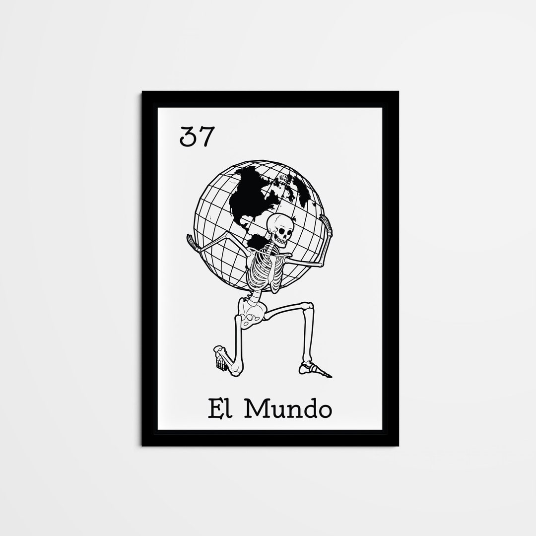 El Mundo Mexican Loteria Print, Black and White Bingo Wall Art (digital ...