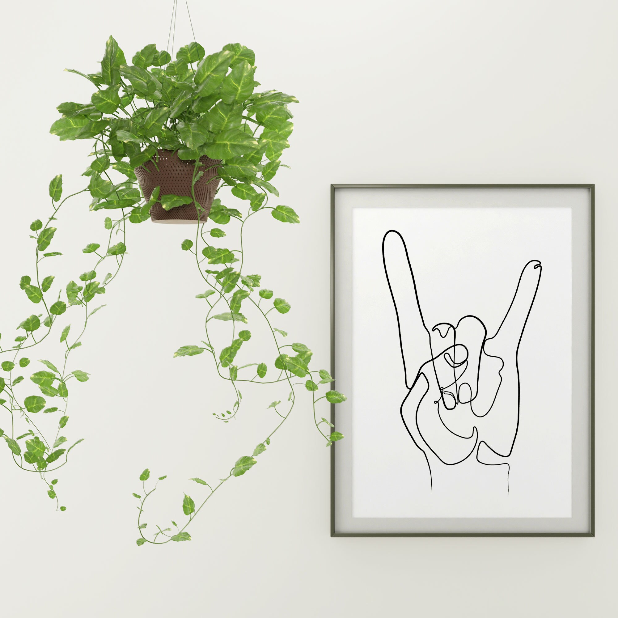 Abstract Rock on Hand Line Drawing Wall Art, One Line Minimalist Wall ...
