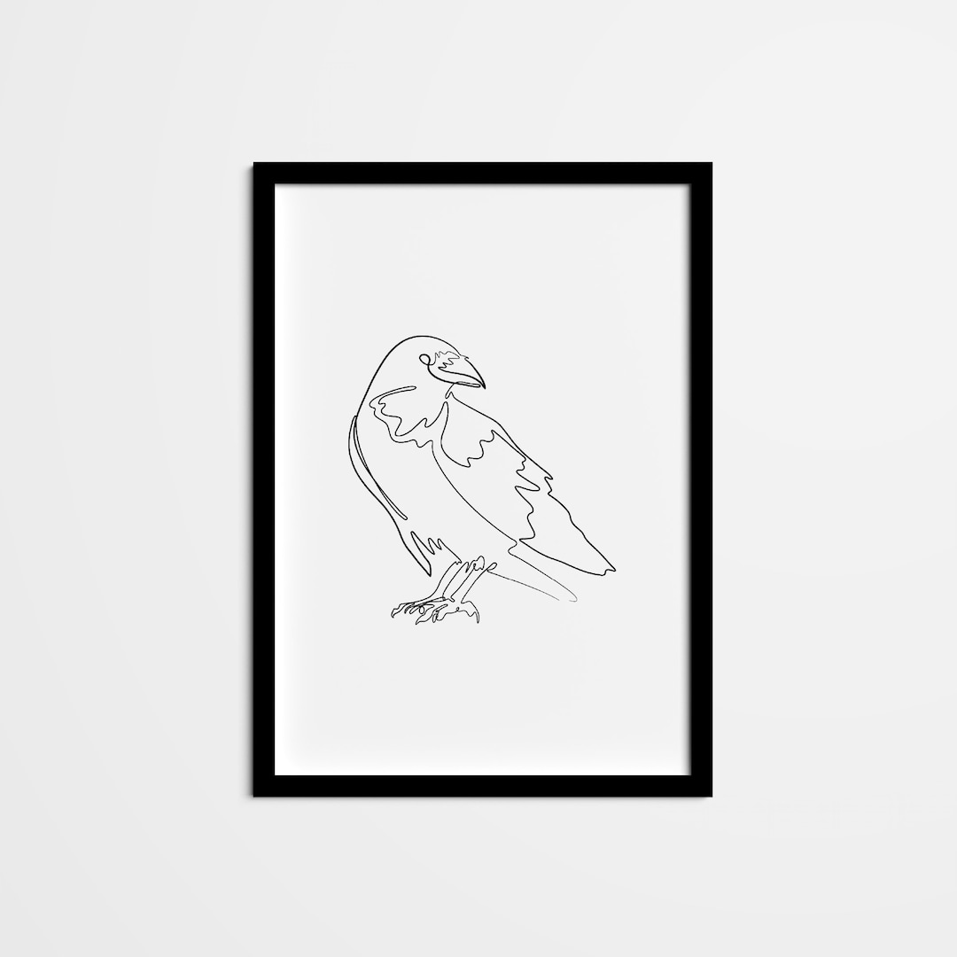 Abstract Crow Line Drawing Wall Art, One Line Minimalist Home Decor ...