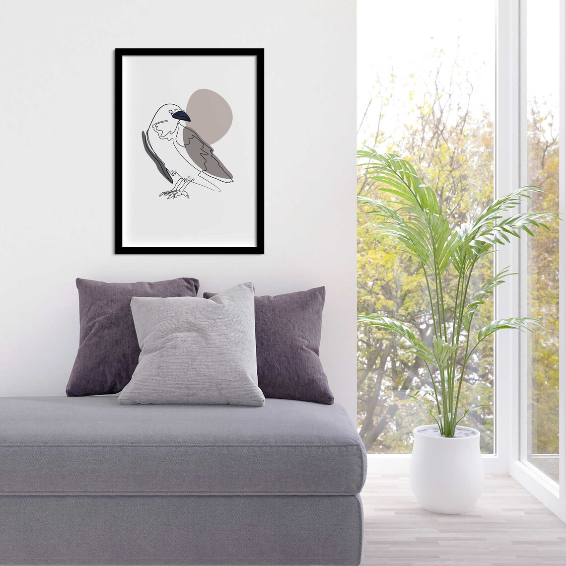 Abstract Crow Line Drawing Wall Art, One Line Minimalist Home Decor ...