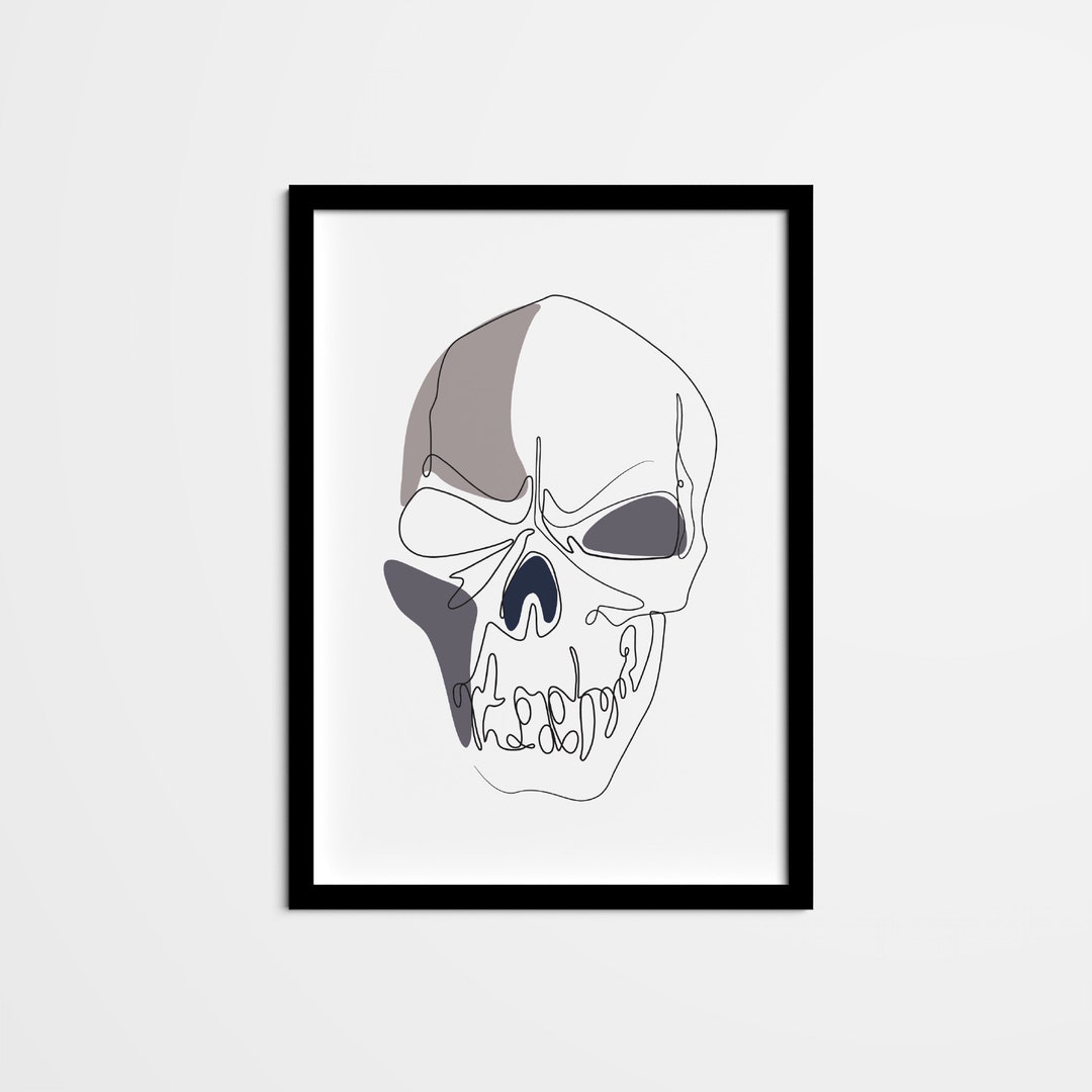 Abstract Angry Skull Line Art Wall Decor — Minimalist One Line Wall Art ...