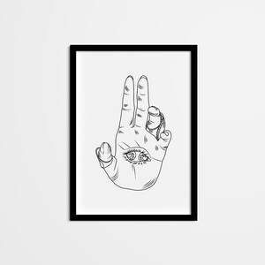 Abstract Wiccan All-seeing Eye in Hands Line Drawing Wall Art, Witchy ...