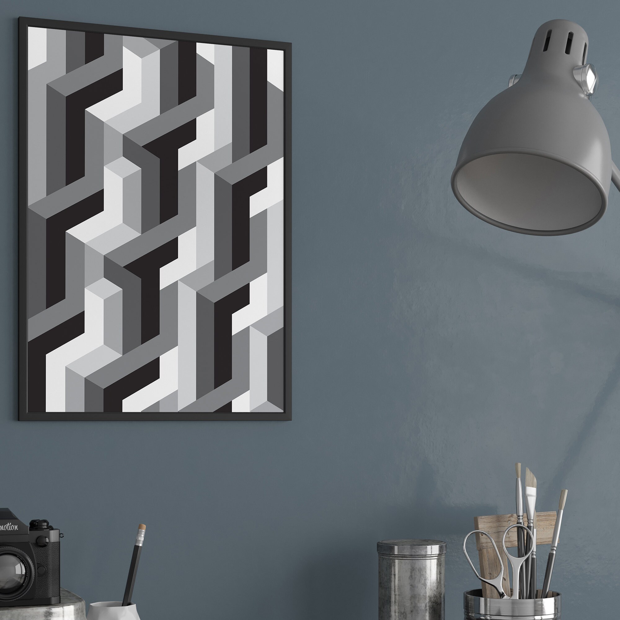 Monochromatic Isometric Pattern Geometric Wall Art Geometry - Etsy