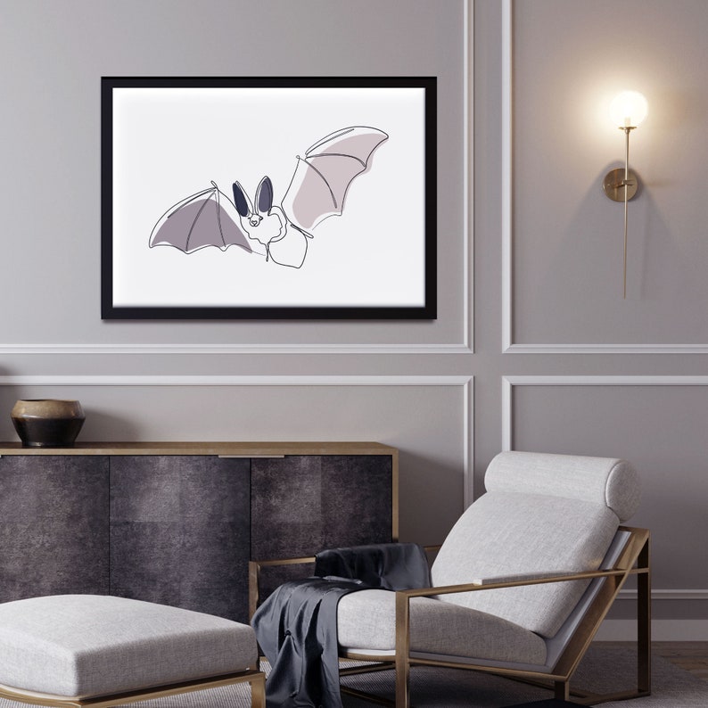 Abstract Flying Bat Line Drawing Wall Art, One Line Minimalist Home ...