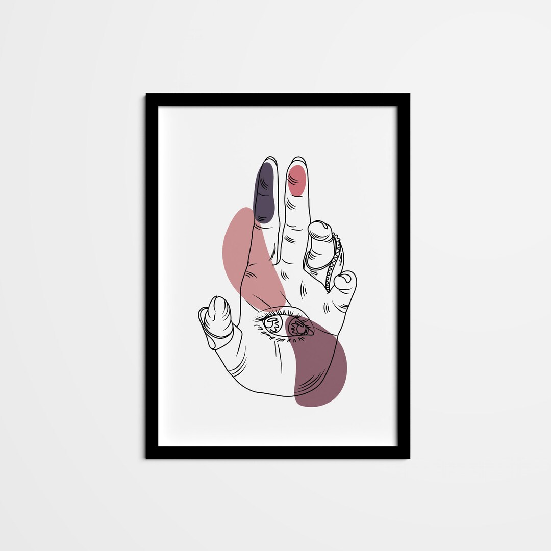 Abstract Wiccan All-seeing Eye in Hands Line Drawing Wall Art, Witchy ...