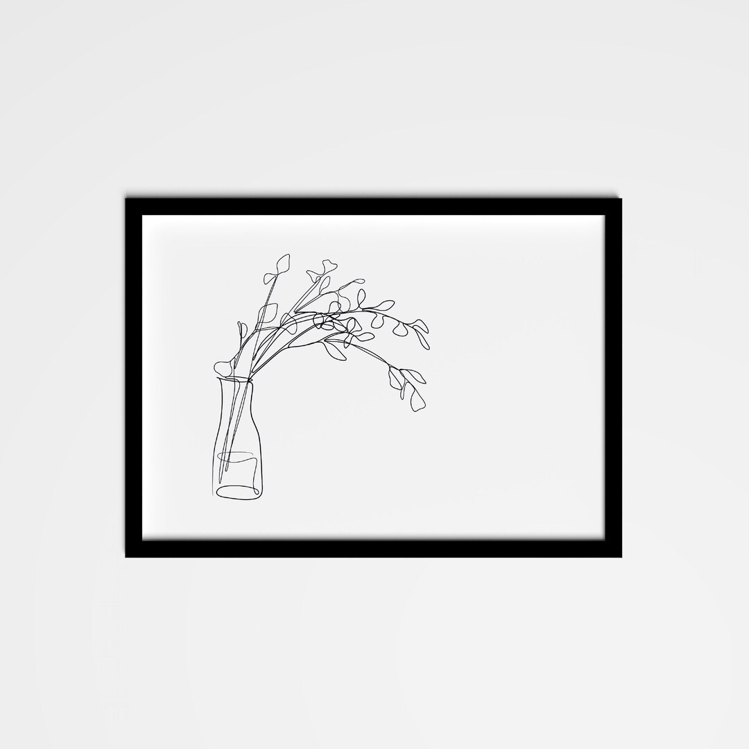 Abstract Flower Vase Line Drawing Poster, Botanical Minimalist Wall ...