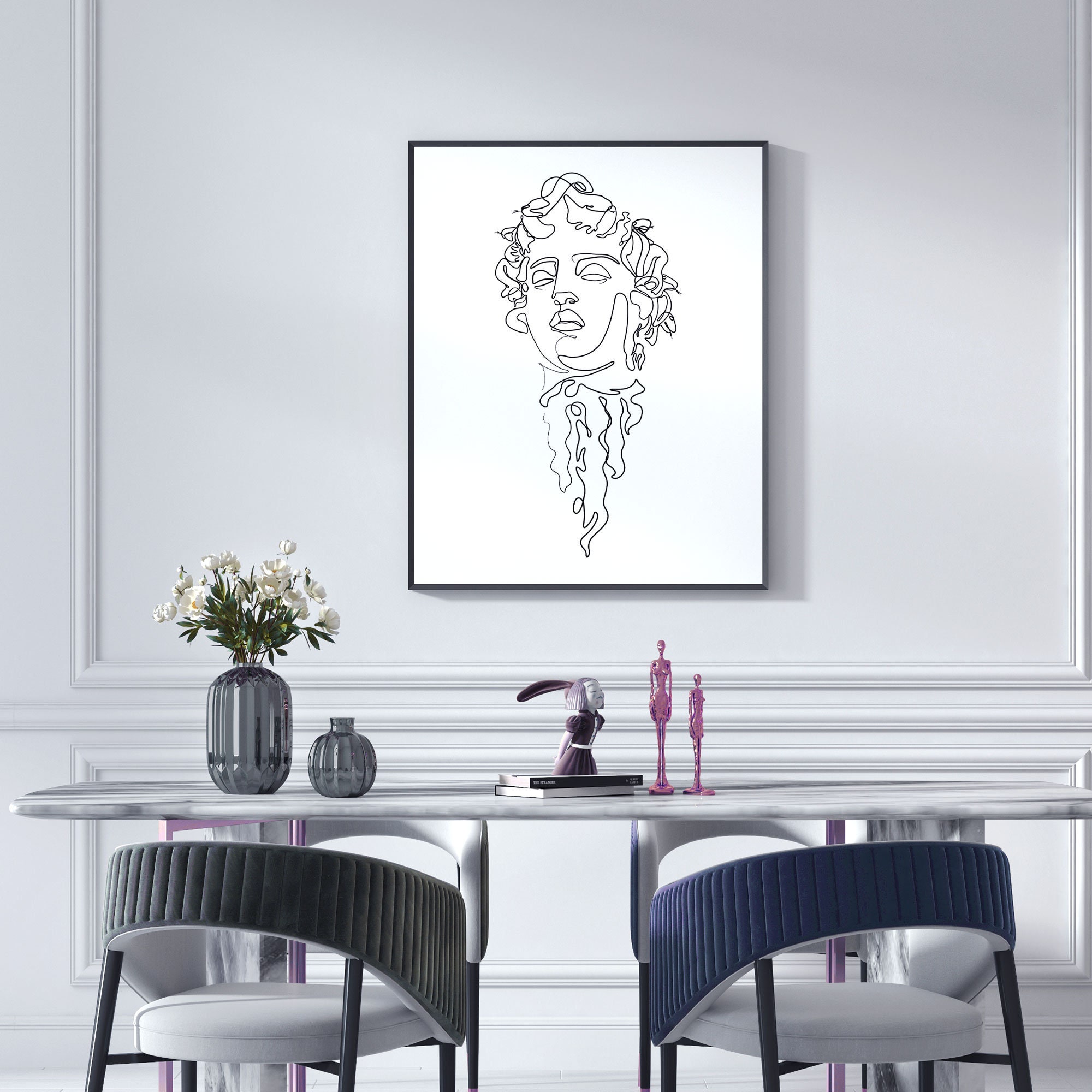 Abstract Medusa Head Line Drawing, Greek Mythology Minimal One Line ...