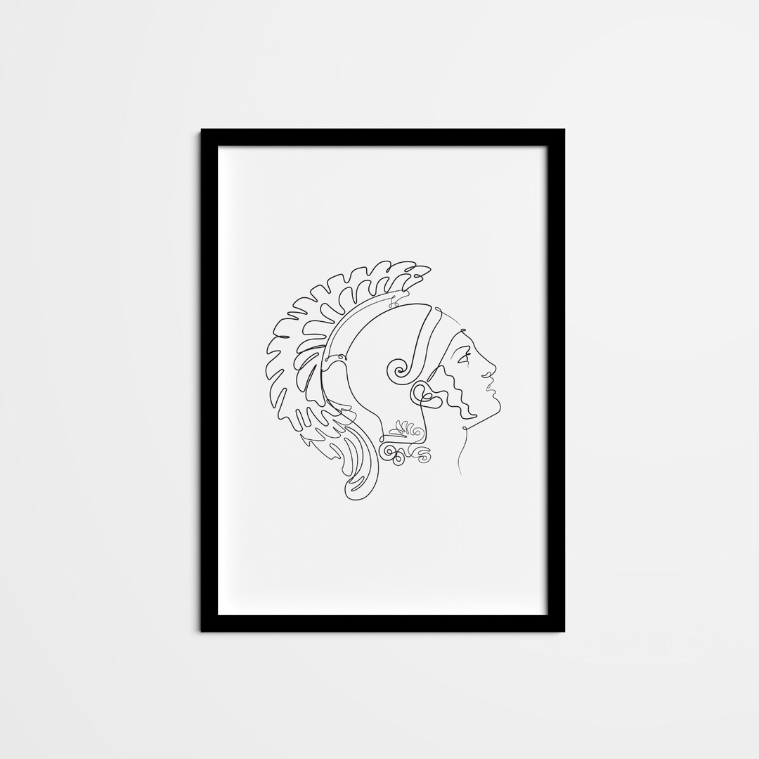 Aquiles, Trojan War Hero Minimal One Line Wall Art , Black & White Boho ...