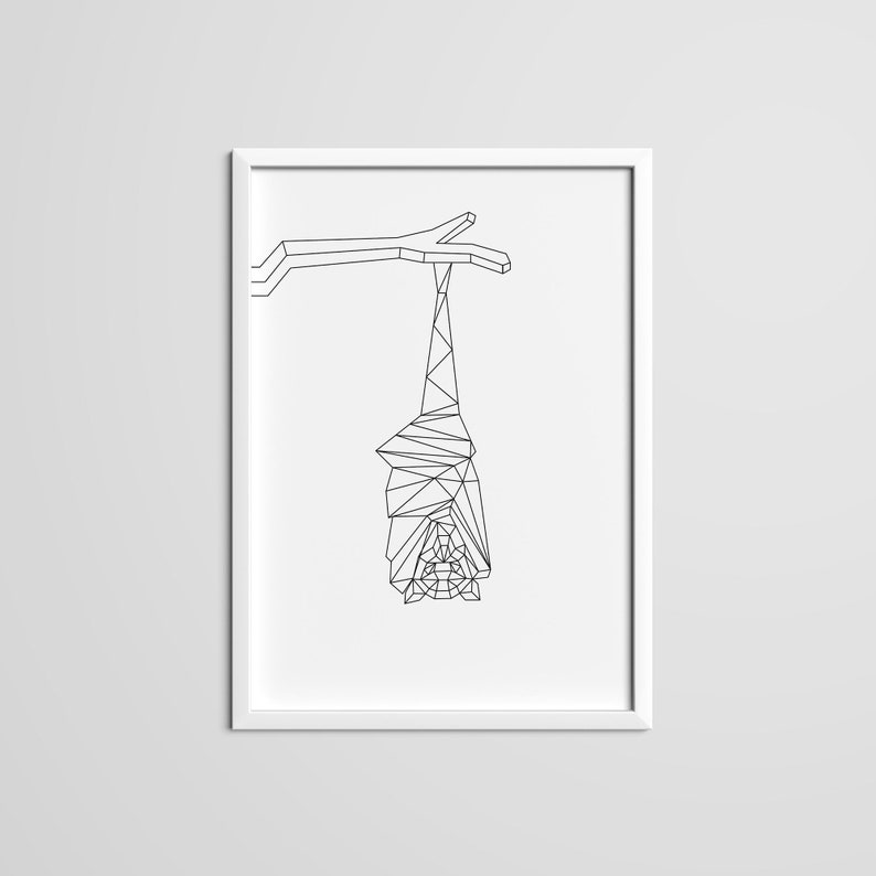 Geometric Hanging Bat Wall Art, Minimalist Bat Wall Decor, Outline ...