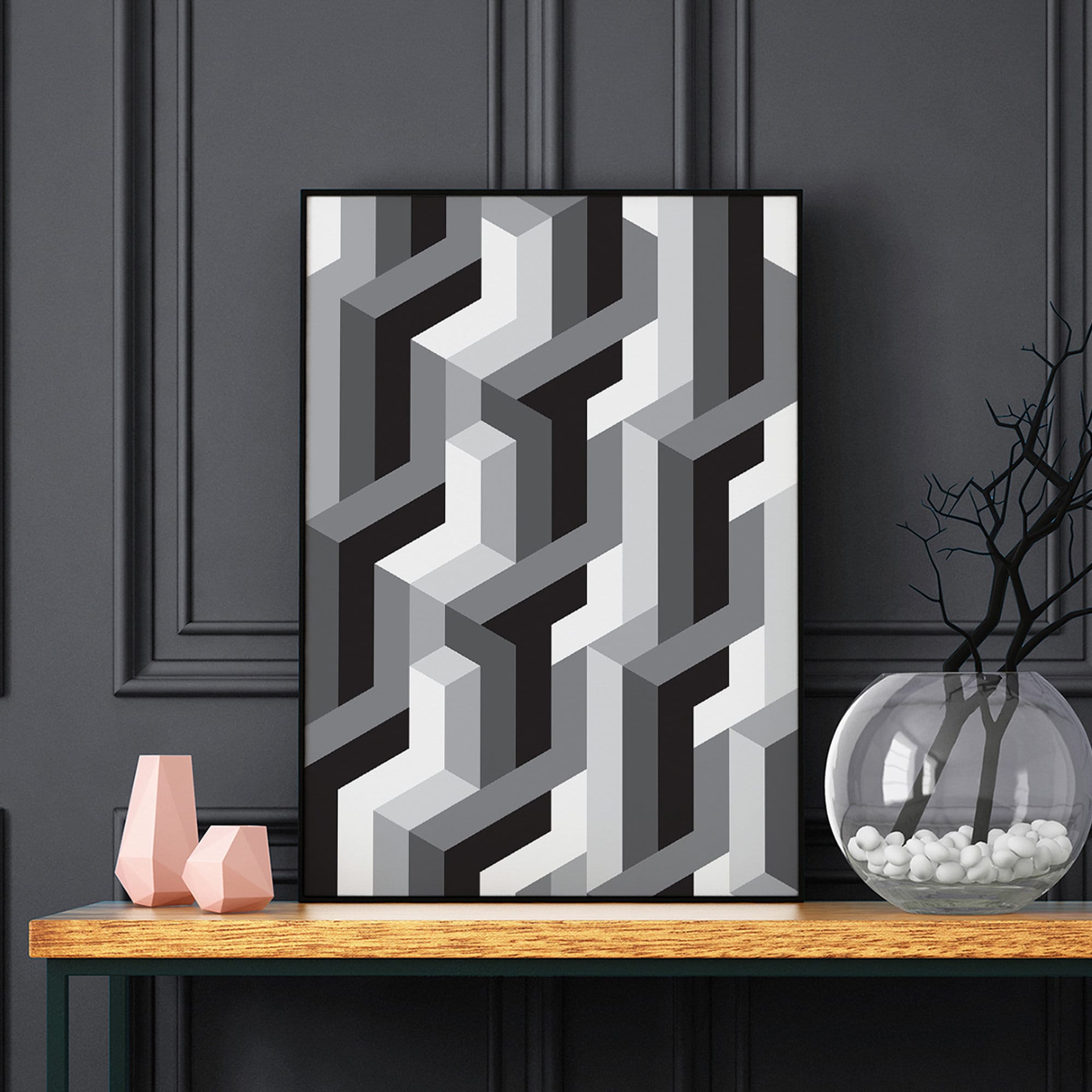 Monochromatic Isometric Pattern, Geometric Wall Art, Geometry Wall Art ...