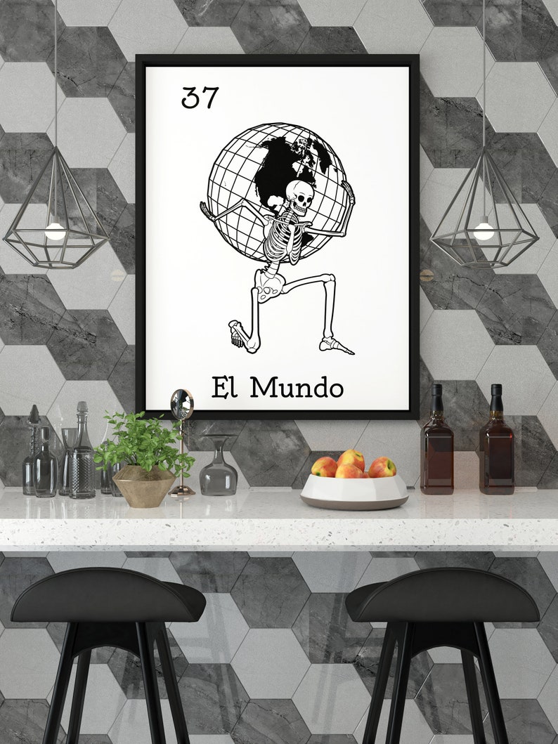 El Mundo Mexican Loteria Print, Black and White Bingo Wall Art (digital ...
