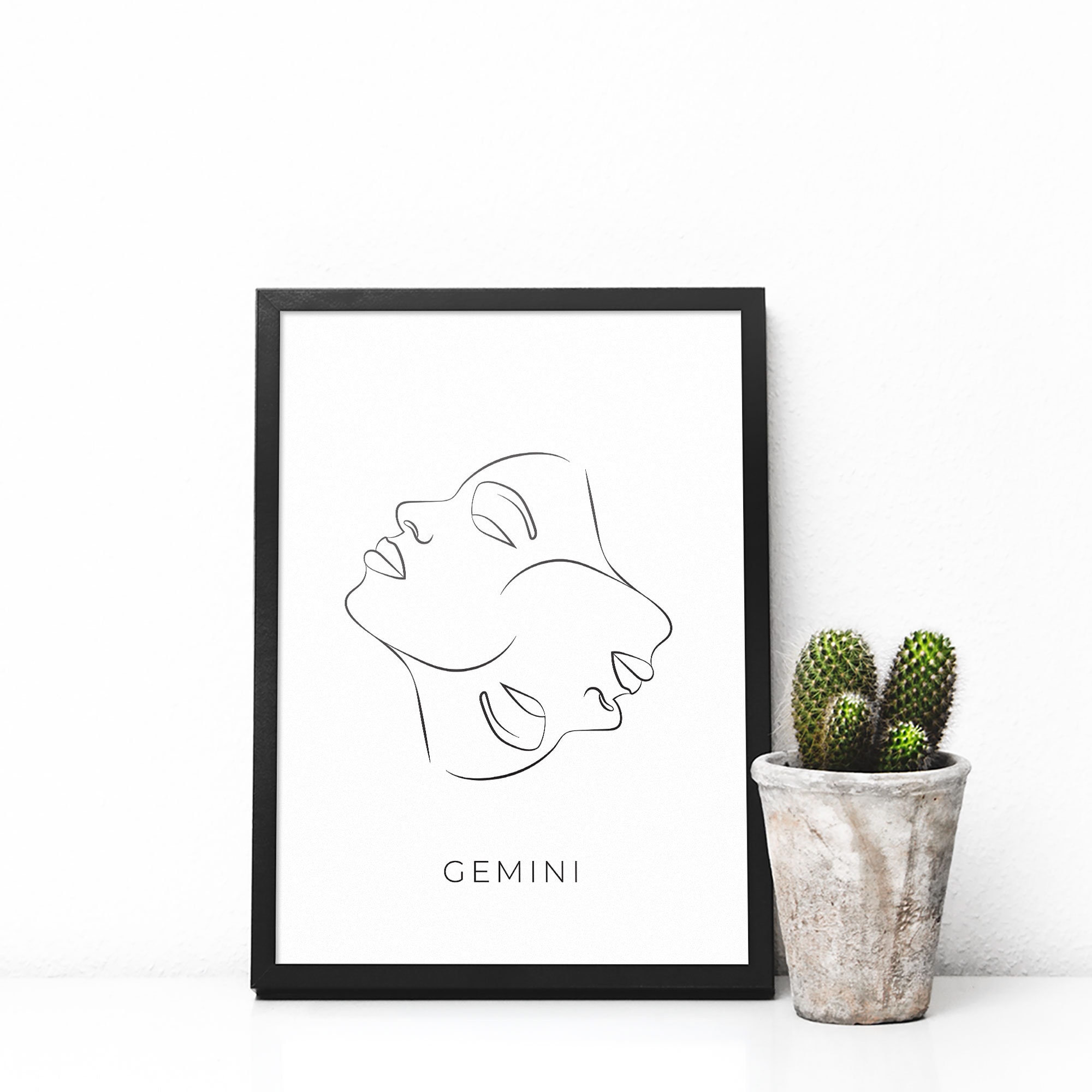 Abstract Gemini Line Art Drawing, Horoscope Wall Art, Zodiac Sign ...