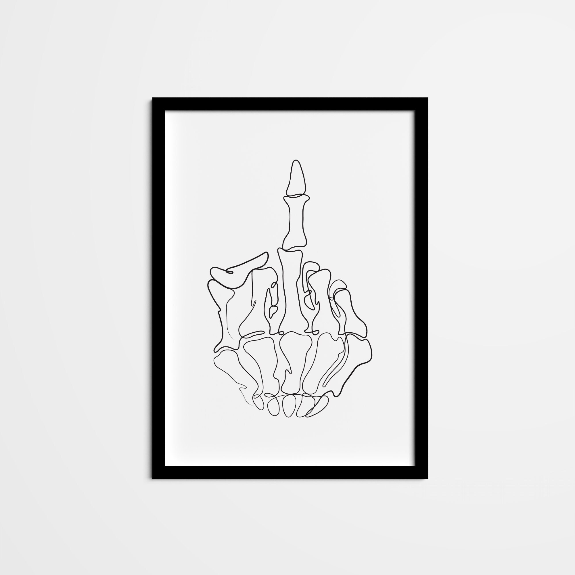 Abstract Middle Finger Skeleton Hand Line Art Wall Decor Minimalist One ...